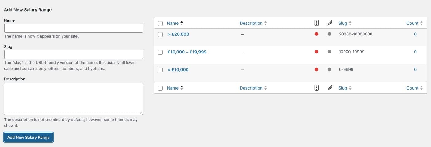 Saving salary bands/ranges for JobRelay job - JobRelay